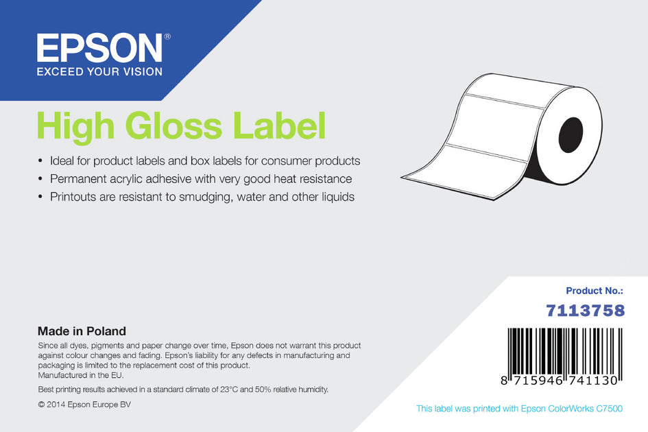 Epson High Gloss Label, Die-Cut Roll, 102mm x 51mm, 2310 Labels | Back ...