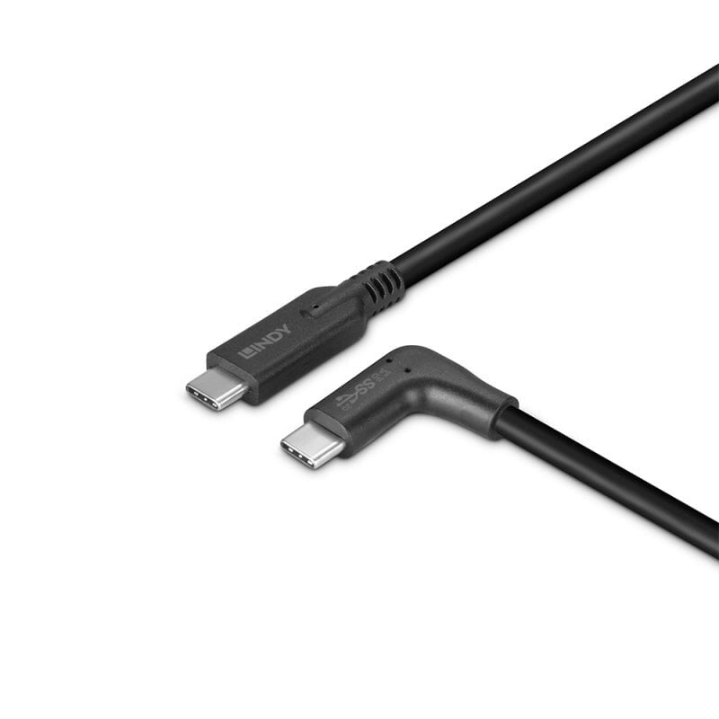 Lindy 0.5m USB 3.2 Straight USB-C to Right-Angled USB-C Cable, 10Gbps ...