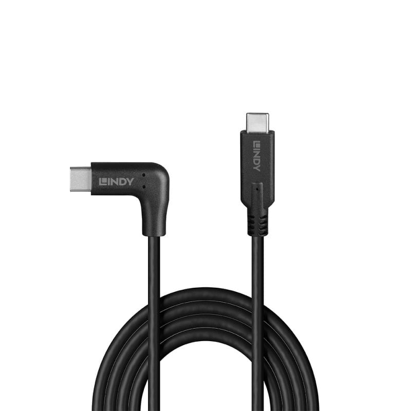 Lindy 0.5m USB 3.2 Straight USB-C to Right-Angled USB-C Cable, 10Gbps ...