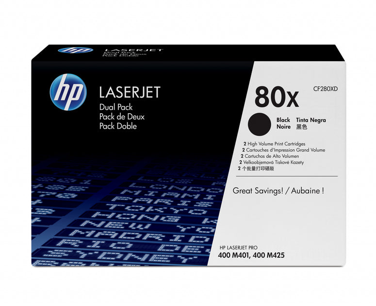 HP 80X 2-pack High Yield Black Original LaserJet Toner Cartridges ...