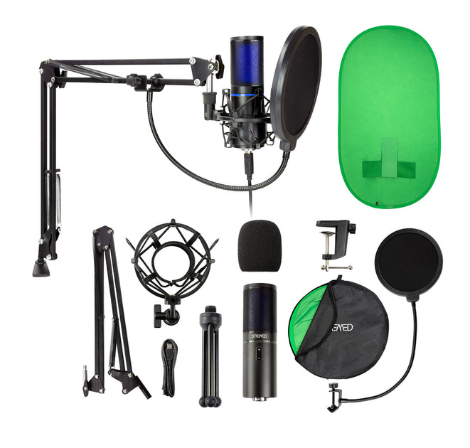 STRMD USB Microphone (Cardioid), Pop Up Green Screen, Shock Mount, Tri ...