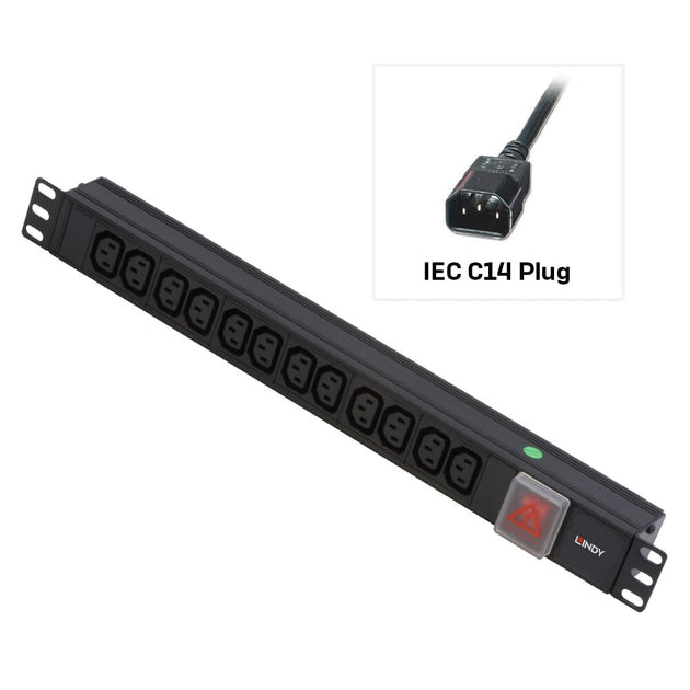 Lindy 1U 12 Way IEC Sockets, Horizontal PDU with IEC Mains Cable | Back ...